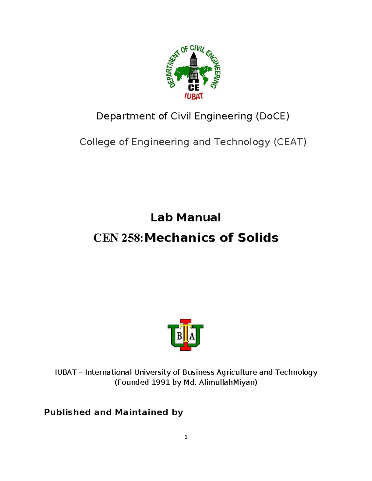 Mechanics of Solids Lab Manual - Department of Civil Engineering (DoCE ...