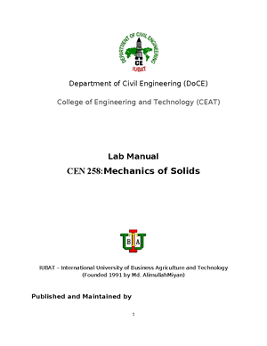 Mechanics of Solid Lab Front Page Iubat - IUBAT—International ...