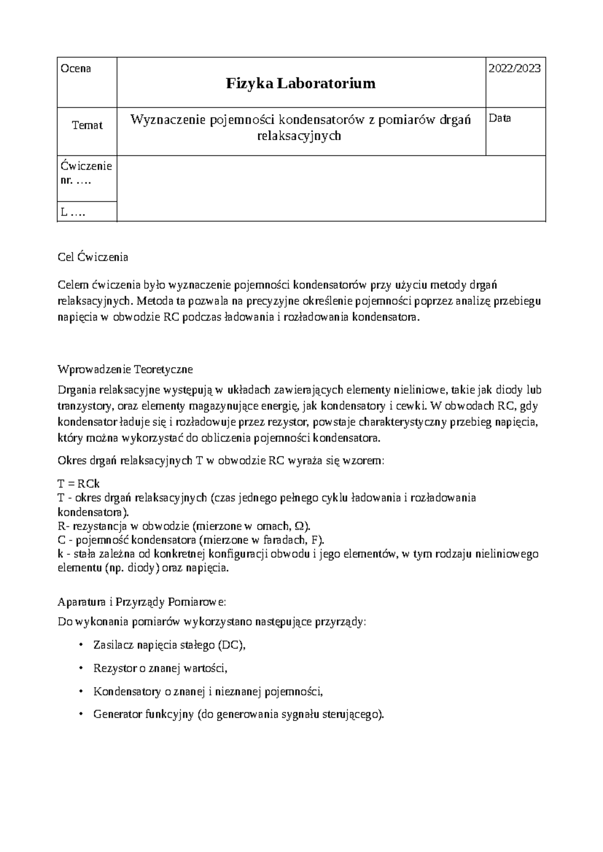 Fizyka sprawozdanie dopasowanie transformatora - Ocena Fizyka Laboratorium 2022/ Temat ...