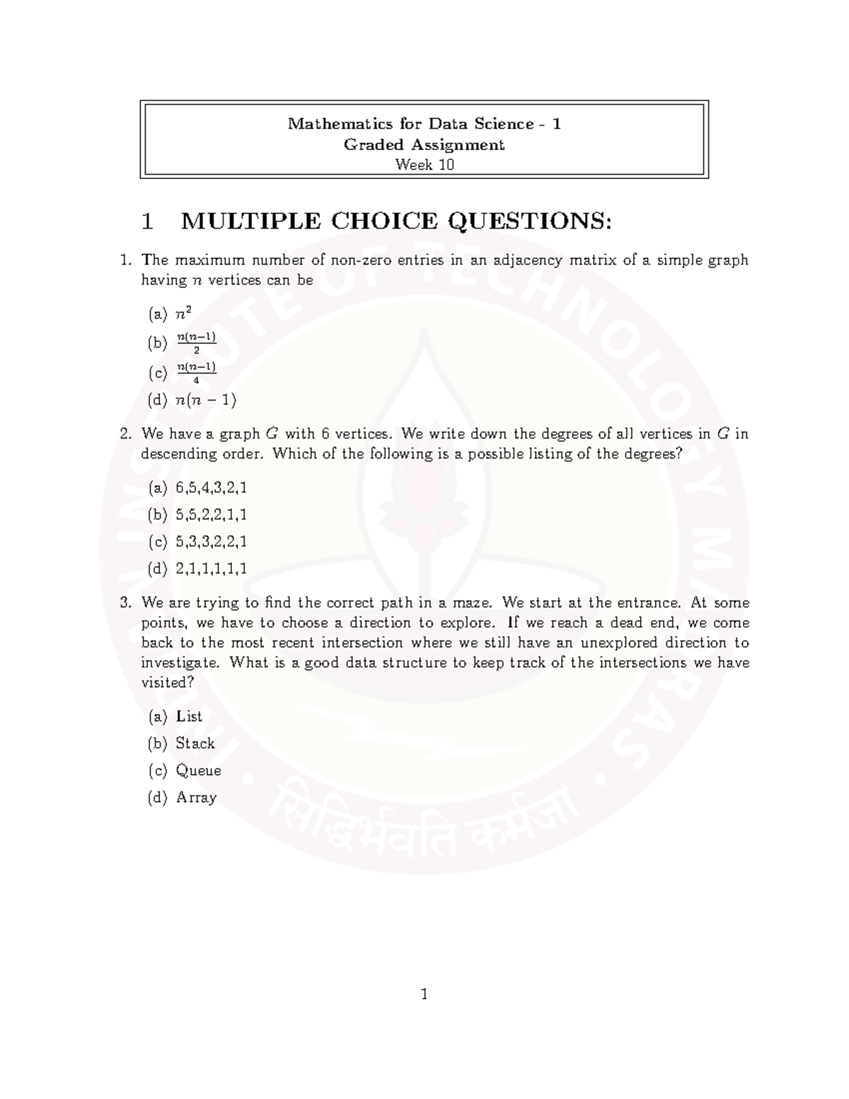 Week 10 Assignment Mathematics For Data Science 1 Graded Assignment Week 10 1 Multiple