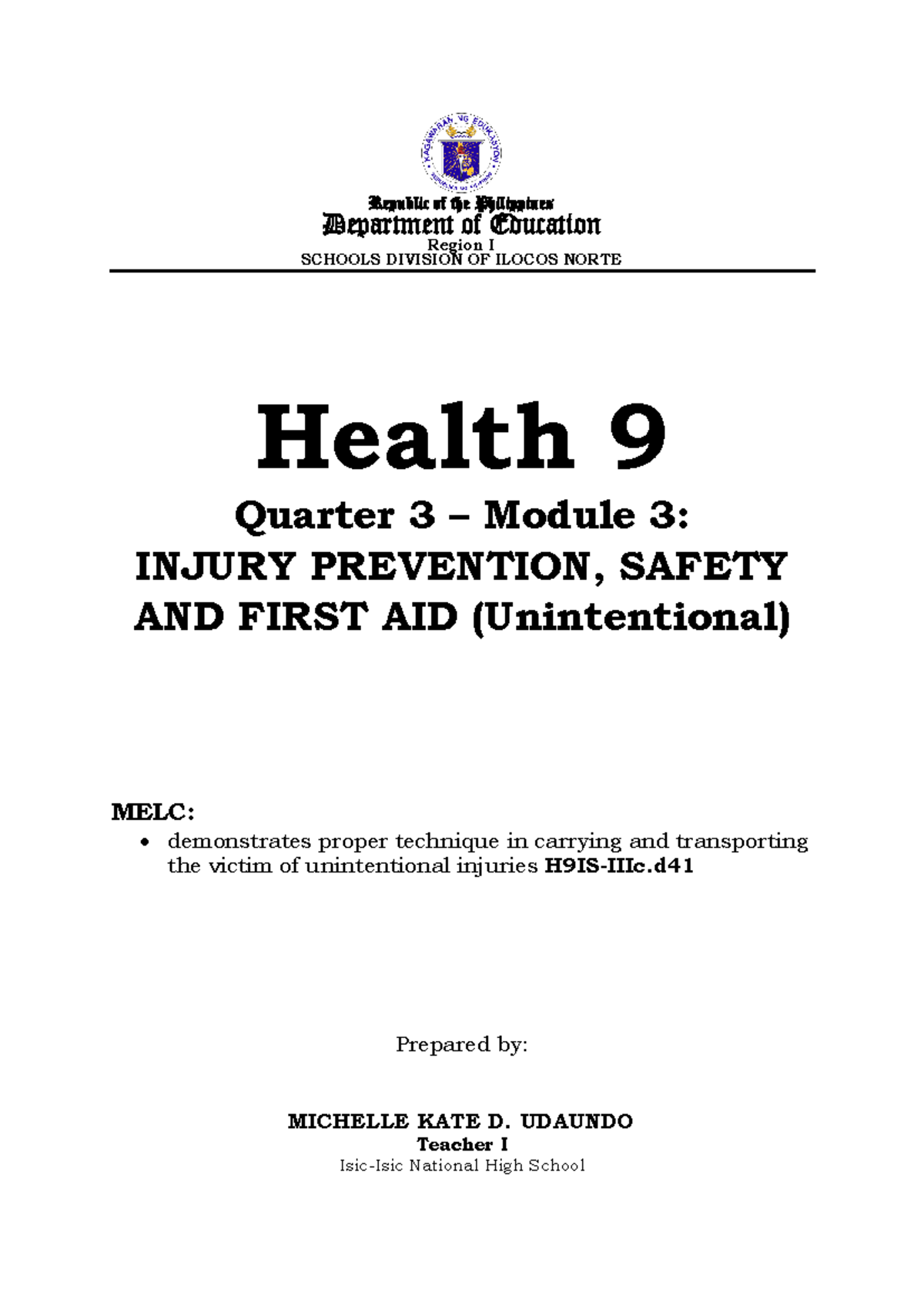Health 9 Q3 Week 4 5 Mod3 Udaundo Michelle Kate 1 - Republic of the ...