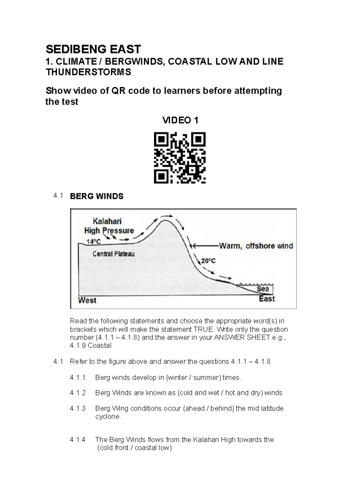 Revision TEST FOR GR12 BERG Winds AND LINE Thunderstorms - SEDIBENG ...
