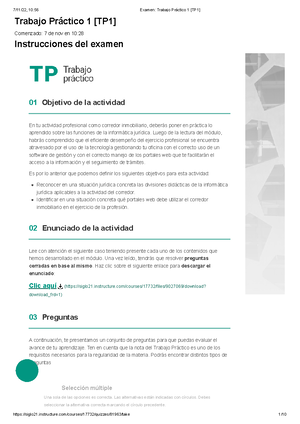 Examen Trabajo Práctico 1 [TP1] 95 pts - Trabajo Práctico 1 [TP1] Comenzado: 20 de oct en 23 ...