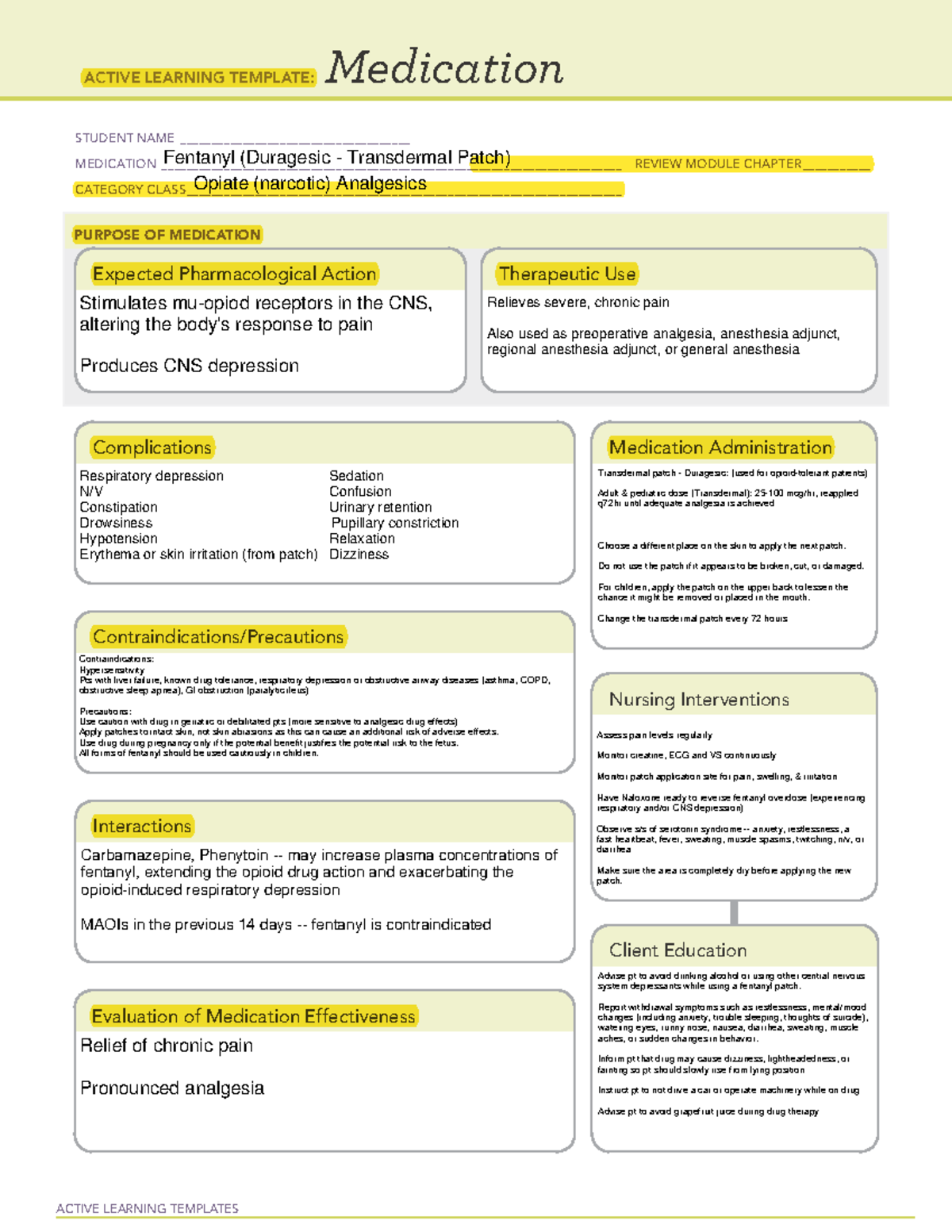 Med Card- Fentanyl (Transdermal Patch) - ACTIVE LEARNING TEMPLATES ...