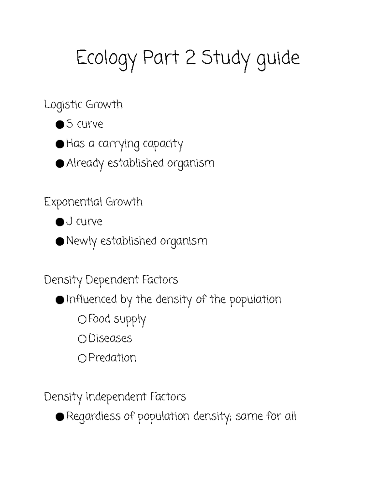 Ecology Part 2 Study guide - Ecology Part 2 Study guide Logistic Growth ...