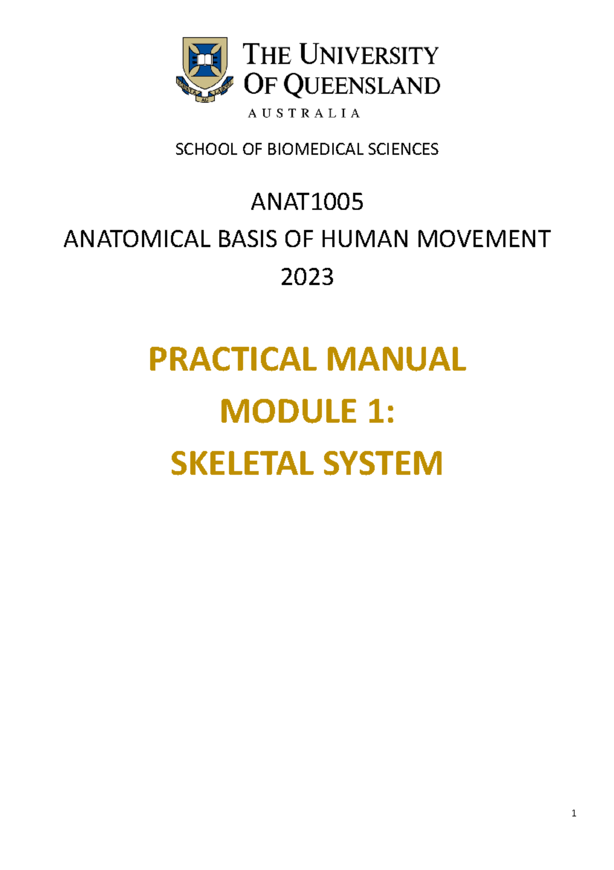 ANAT1005-2023 Pracs Module 1 Skeletal v2 - SCHOOL OF BIOMEDICAL ...