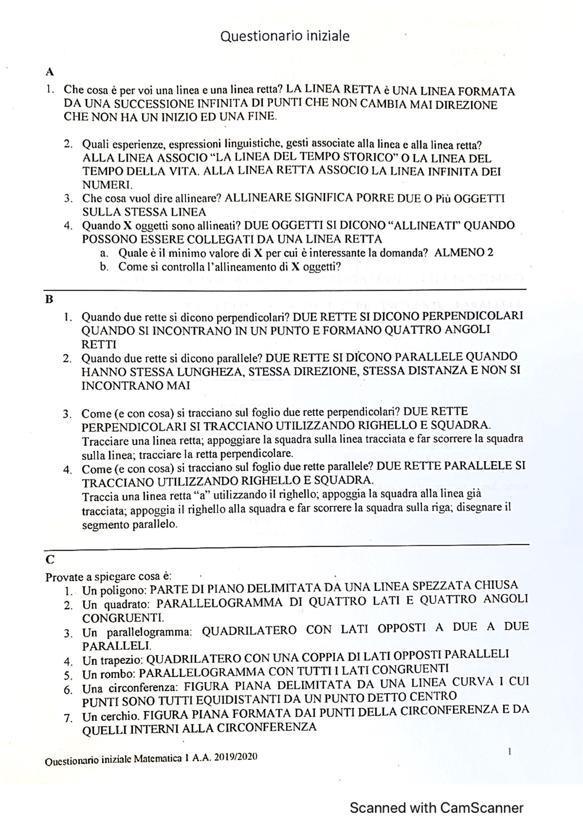 Questionario iniziale 2021:22 - Matematica - Studocu