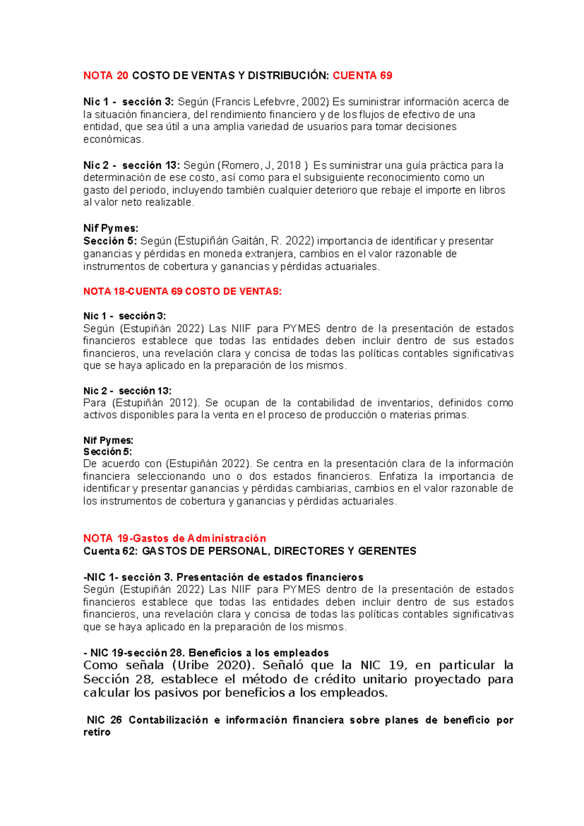 NIF+-+NIC - NIC - NOTA 20 COSTO DE VENTAS Y DISTRIBUCIÓN: CUENTA 69 Nic ...