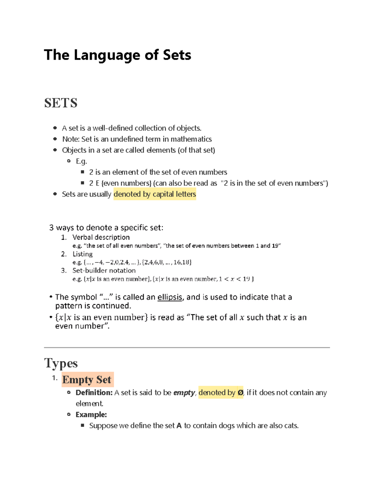 The Language of Sets - This is intended to provide additional ...