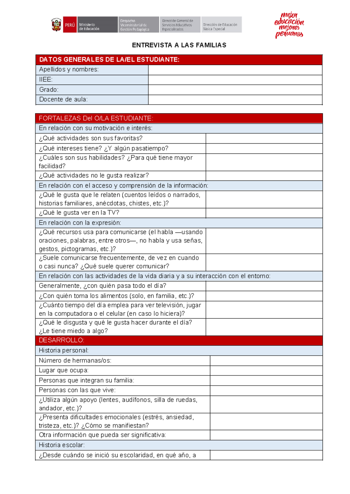 Plantilla entrevista a la familia - ENTREVISTA A LAS FAMILIAS DATOS ...