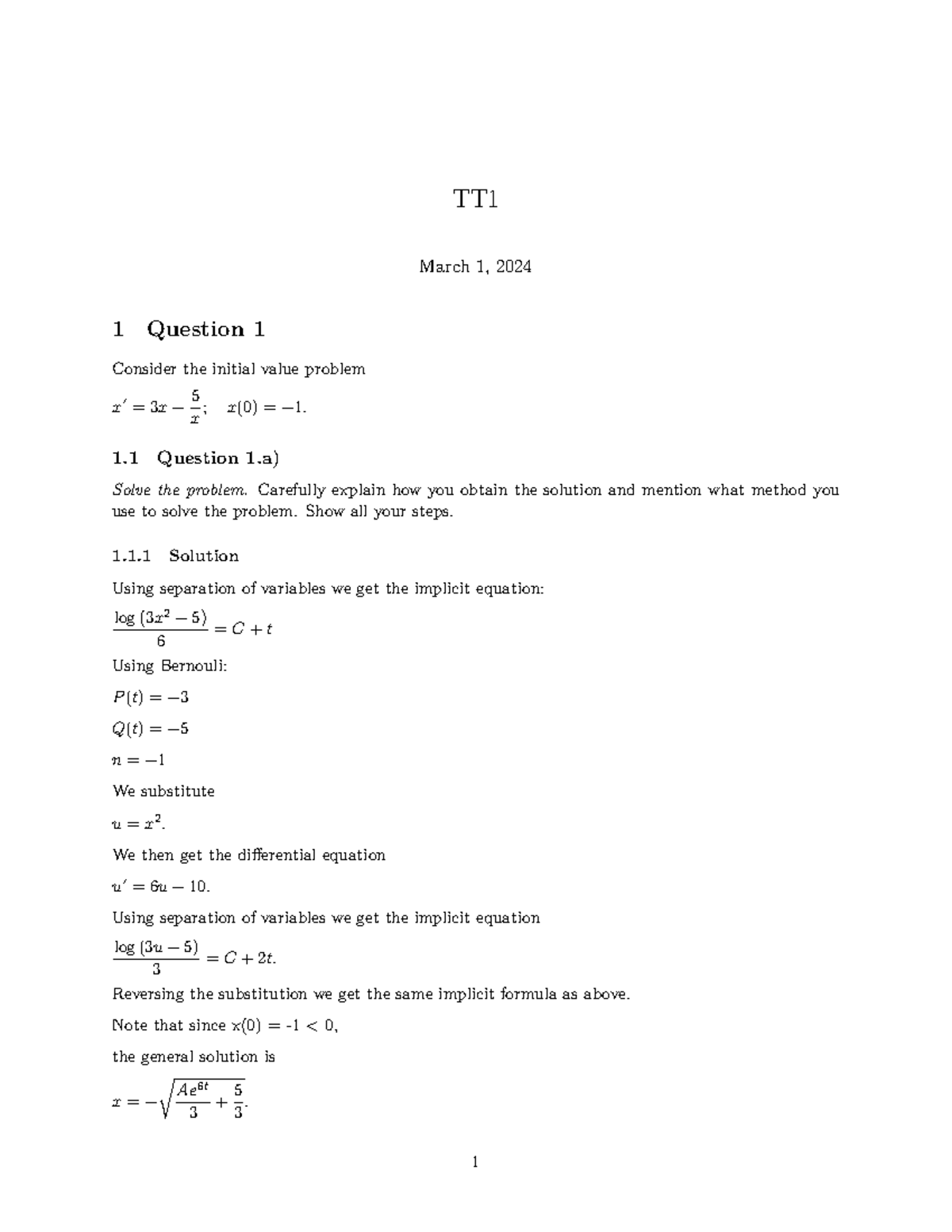 2024 WTW 382 TT1 memo - TT March 1, 2024 1 Question 1 Consider the ...