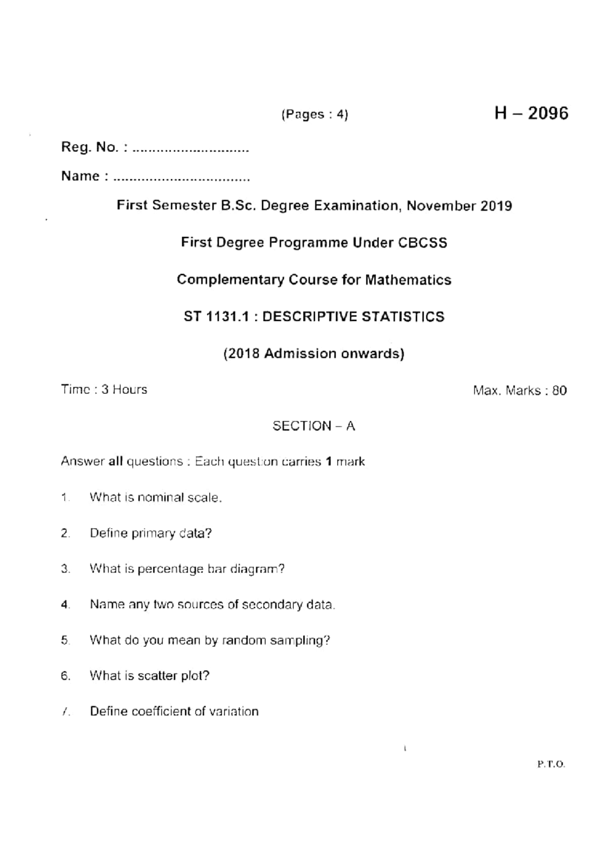 Descriptive-Statistics-b.sc maths first sem question paper - BSC ...