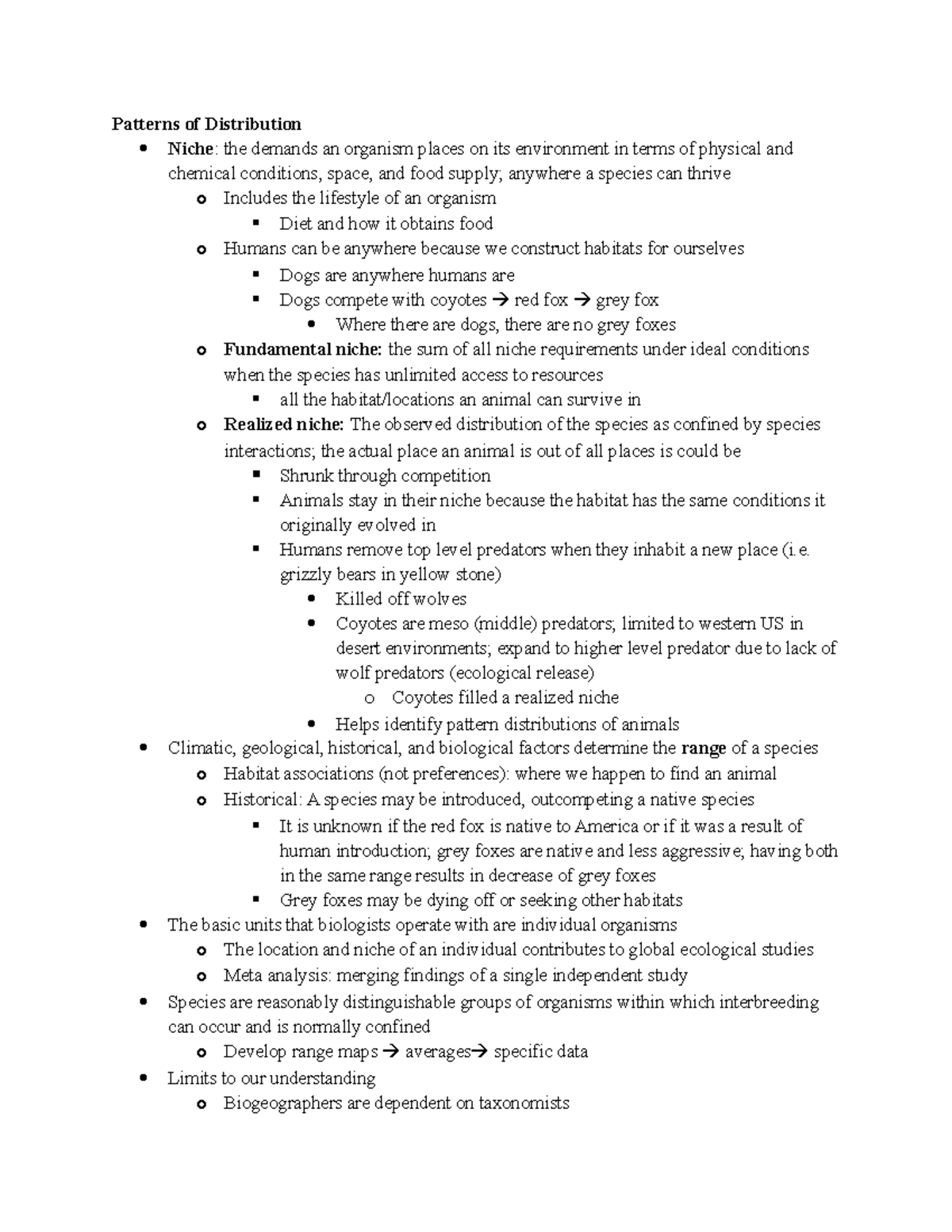 3 Patterns of Distribution Notes - Patterns of Distribution Niche: the ...