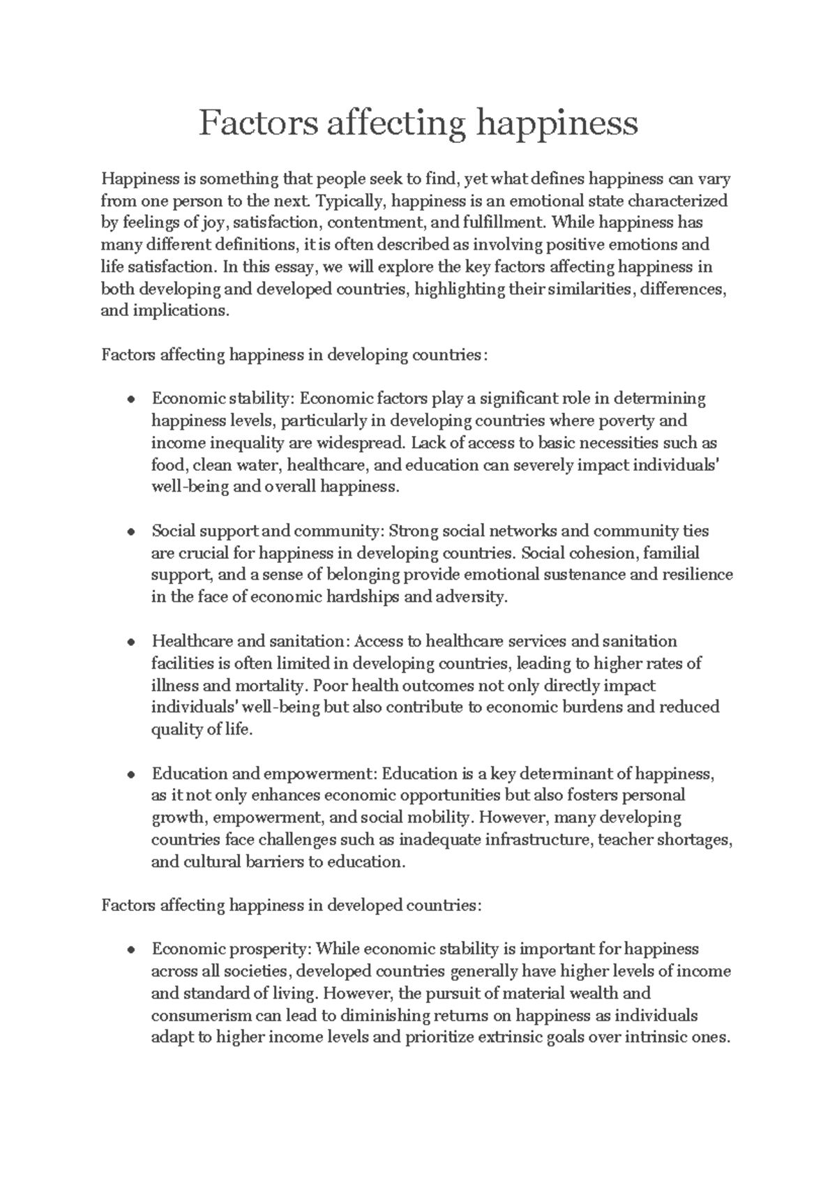 Factors affecting happiness - Factors affecting happiness Happiness is ...