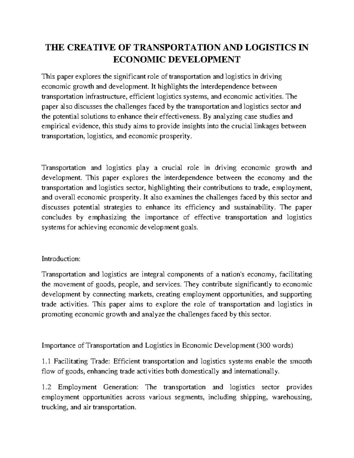 THE Creative OF Transportation AND Logistics IN Economic Development ...