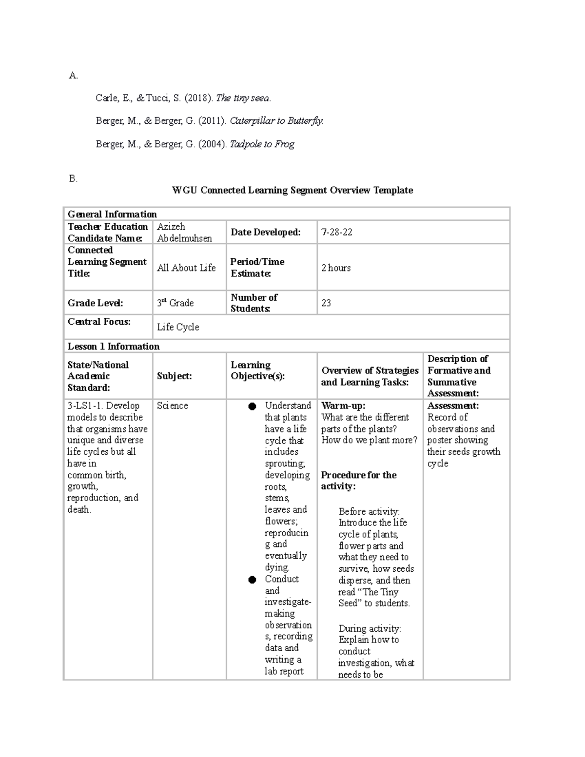 C970 Task 2 - c970 task 2 - A. Carle, E., & Tucci, S. (2018). The tiny ...