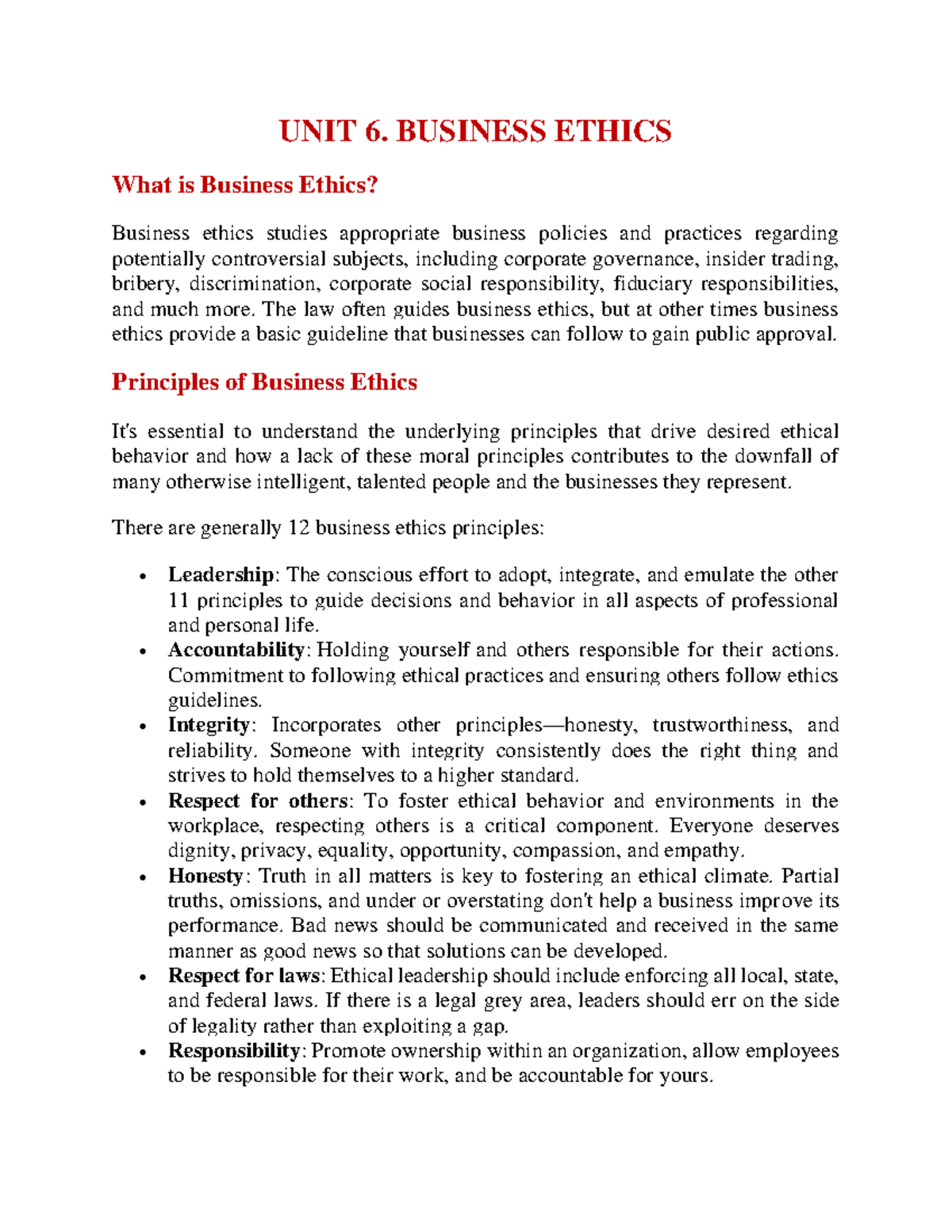 UNIT 6. Further Reading 2 - UNIT 6. BUSINESS ETHICS What is Business ...