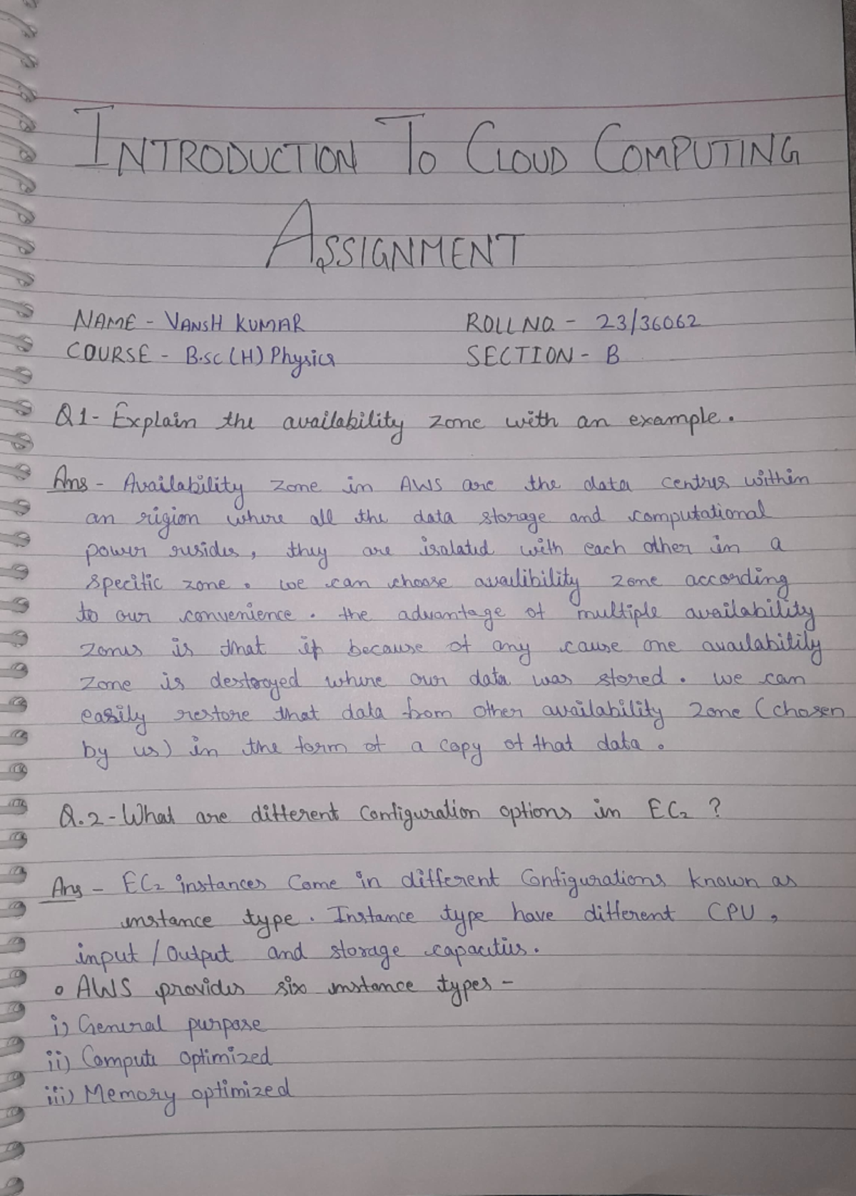 Cloud computing basic terms - INTRODUCTION To CLOUD COMPUTING ASSIGNMENT NAME VANSH KUMAR ROLLNO ...