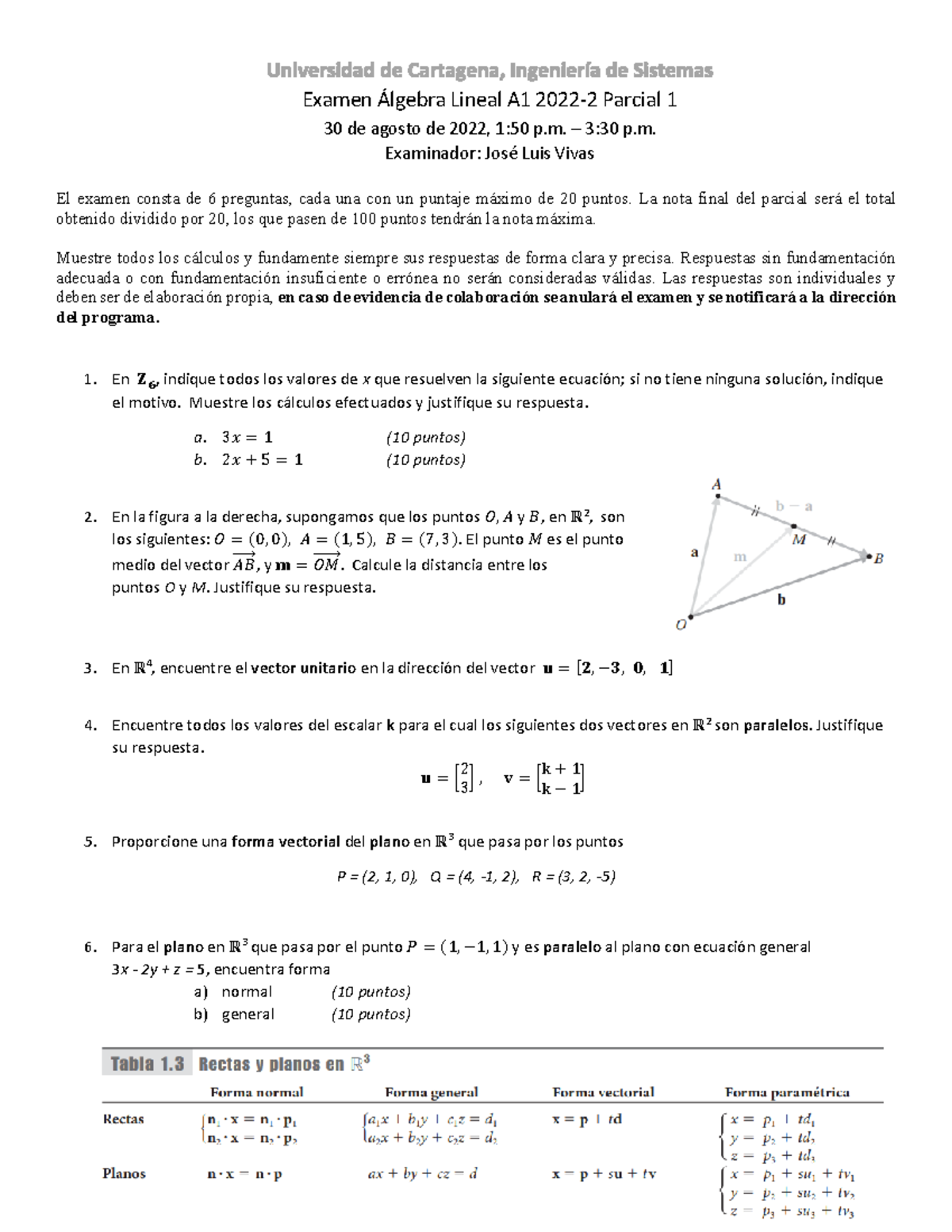 Álgebra Lineal 2022-2 Examen Supletorio 30-08-2022 - Examen Álgebra Lineal A1 2022-2 Parcial 1 ...