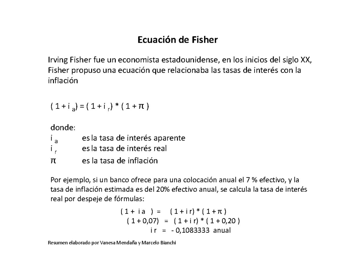 Ecuacion Fisher - Material subido a plataforma - Irving Fisher fue un ...