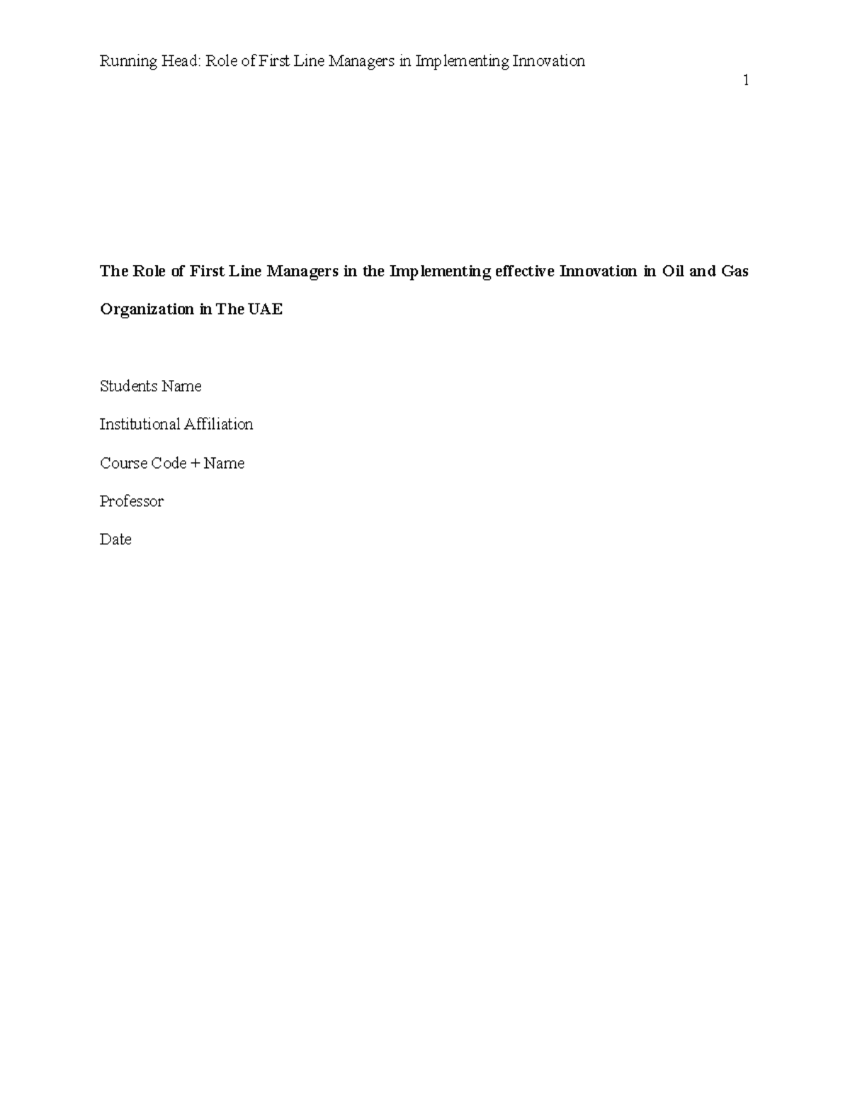 The Role of First Line Managers in the Implementing effective ...