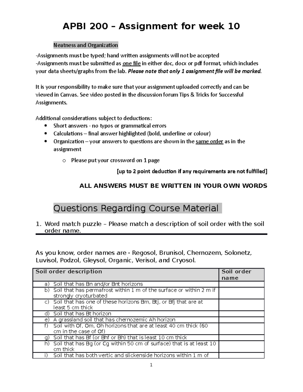 Assignment Week10 Apbi 200 Assignment For Week 10 Neatness And Organization Assignments 