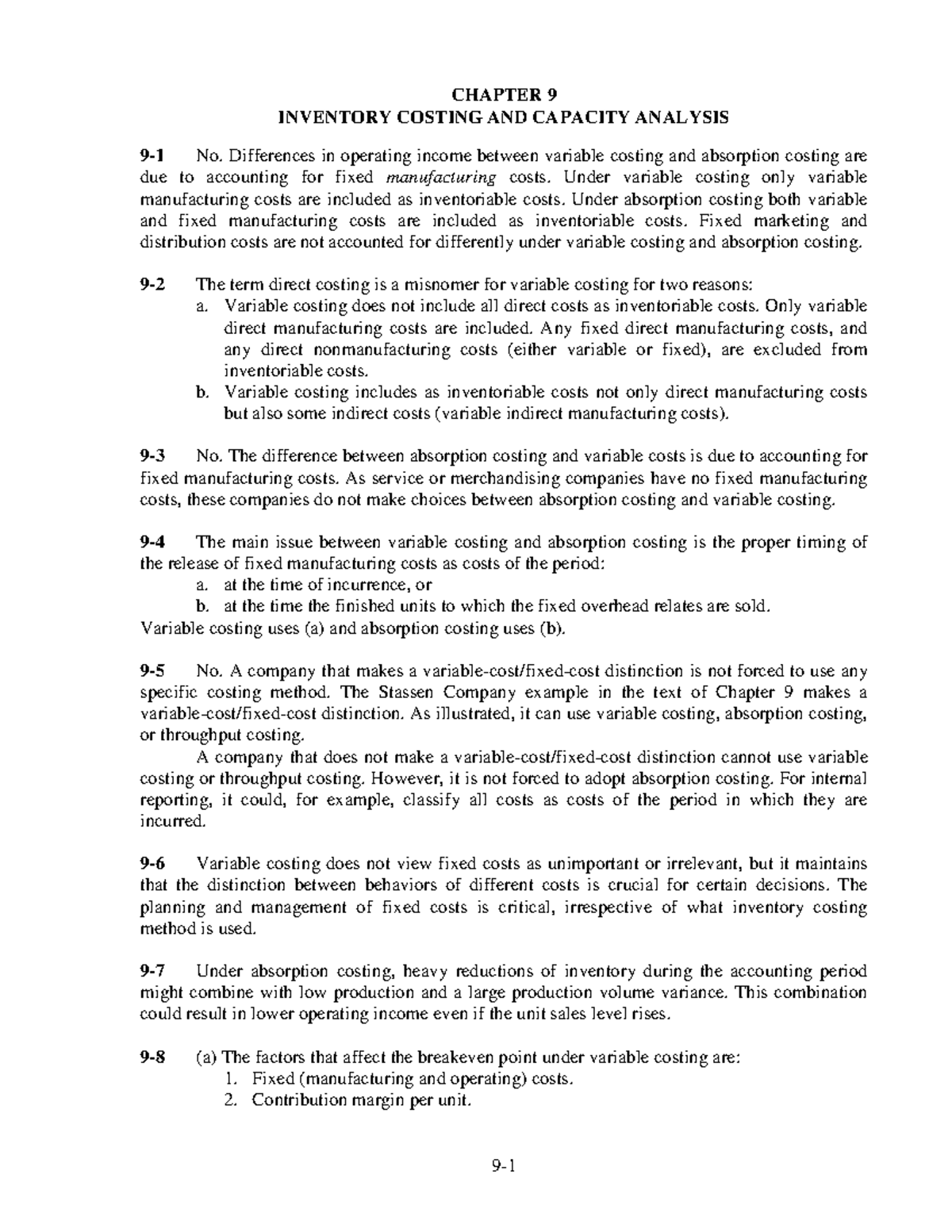 Chapter 9 inventory costing and capacity analysis - CHAPTER 9 INVENTORY COSTING AND CAPACITY ...