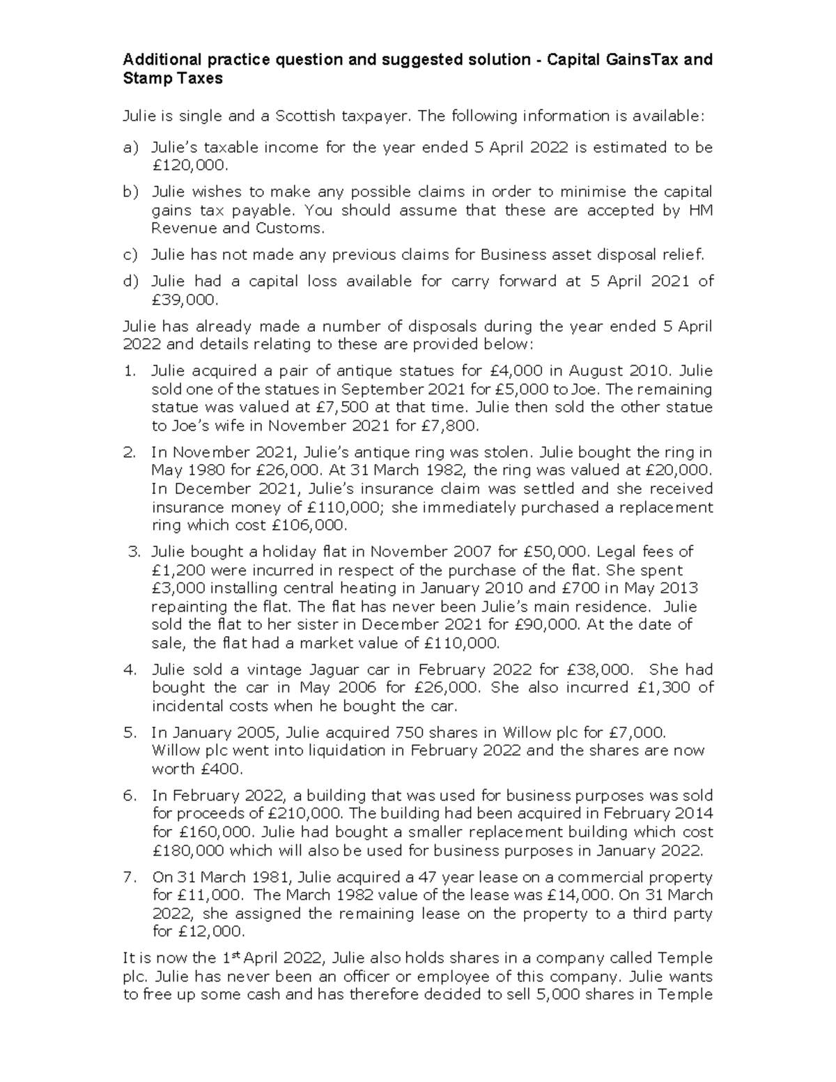 Additional practice question and solution - capital gains tax and stamp ...