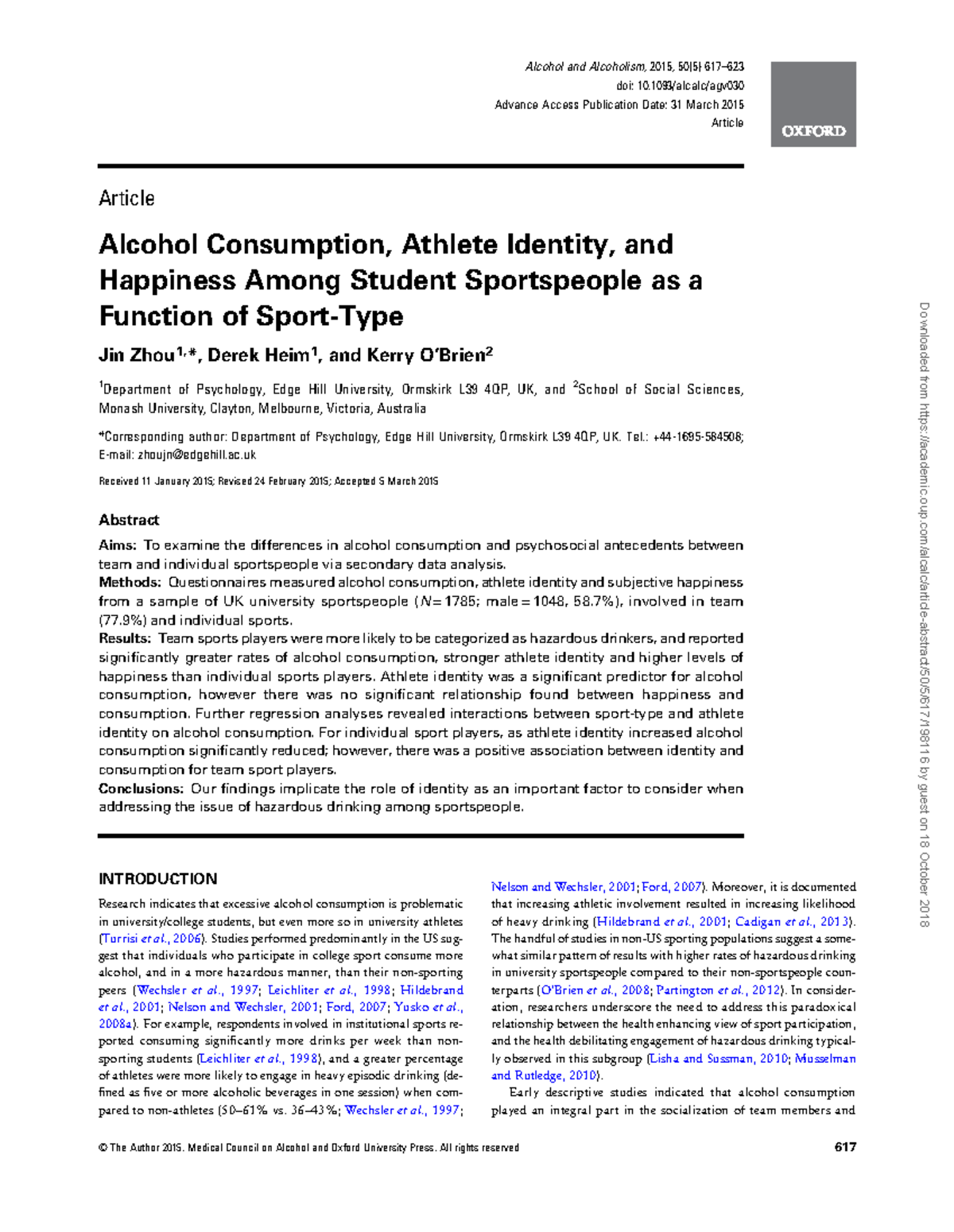 Alcohol Consumption, athlete Identity And Happiness Among Students ...