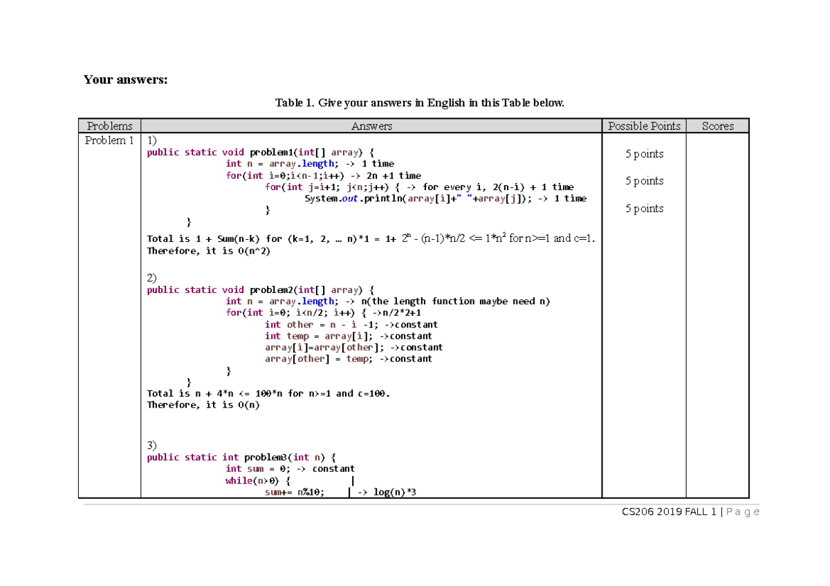 The answer for Exercise3 - Your answers: Table 1. Give your answers in ...