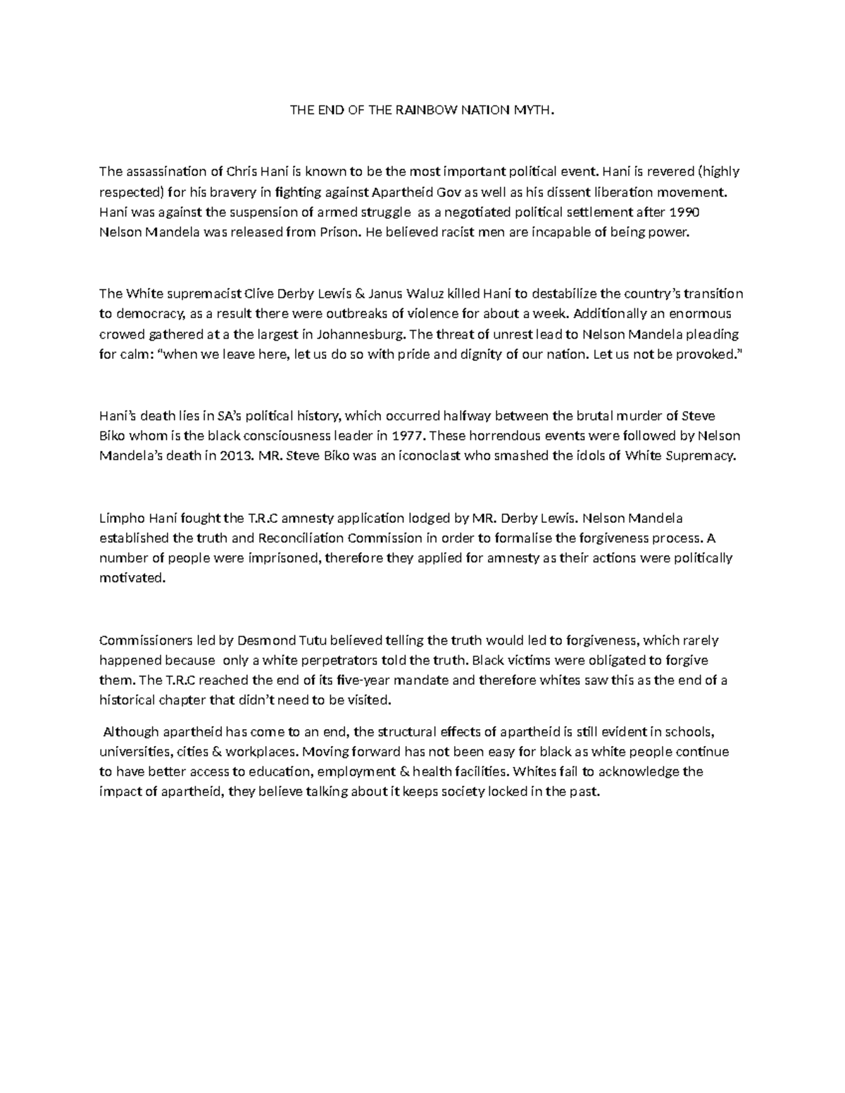 Nation MYTH Summary - THE END OF THE RAINBOW NATION MYTH. The ...