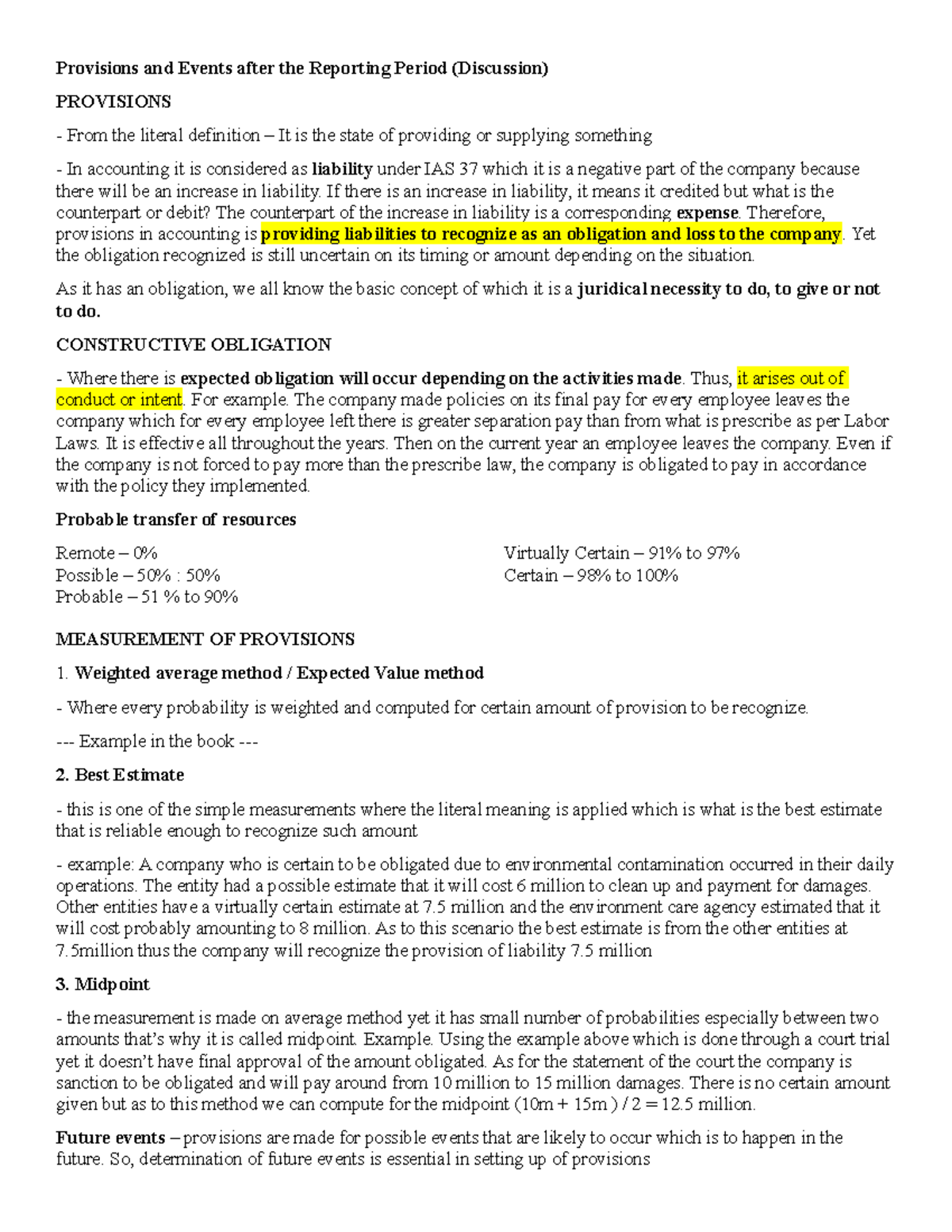 Provisions - Finals - Provisions and Events after the Reporting Period ...