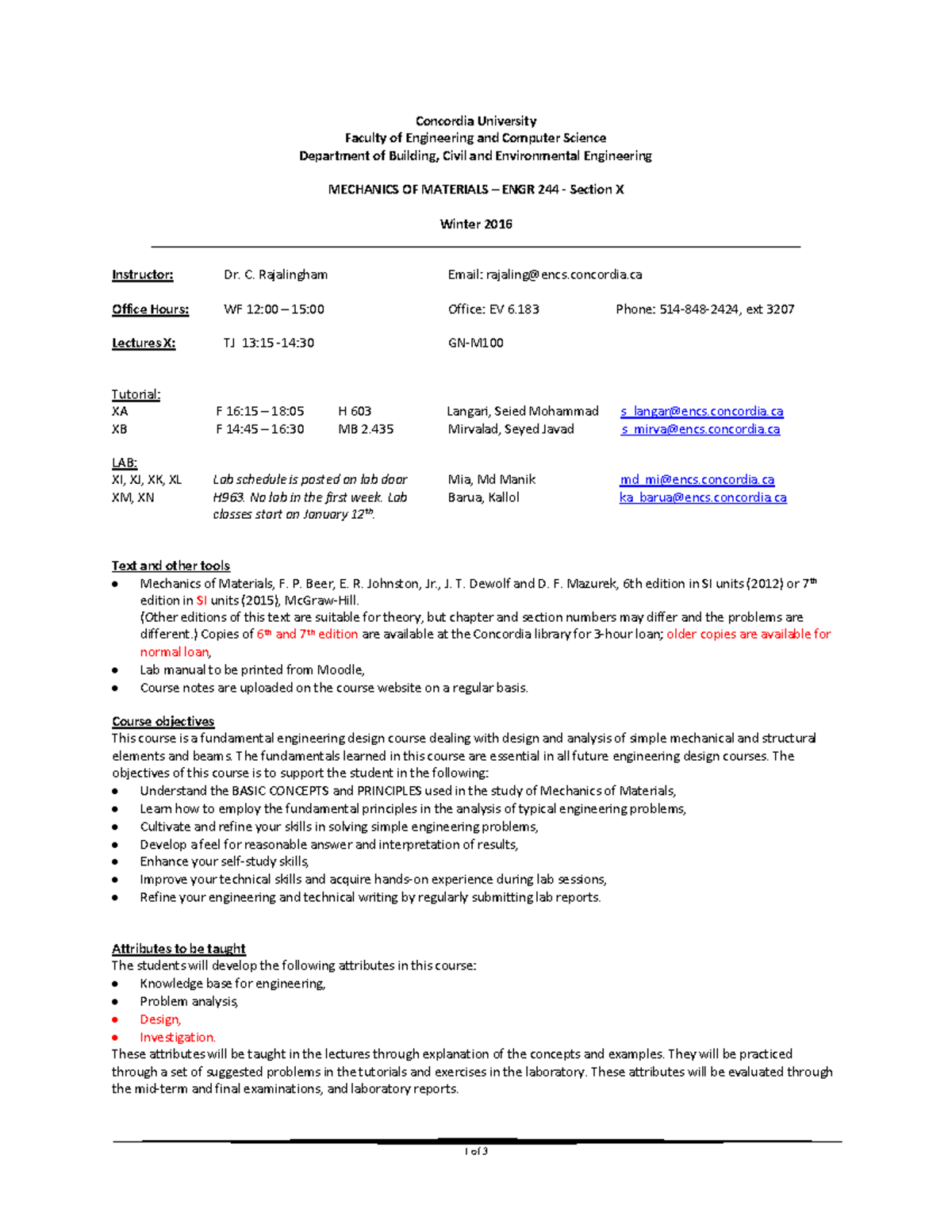 ENGR 244 Outline W16 - 1 of 3 Concordia University Faculty of Engineering and Computer Science ...