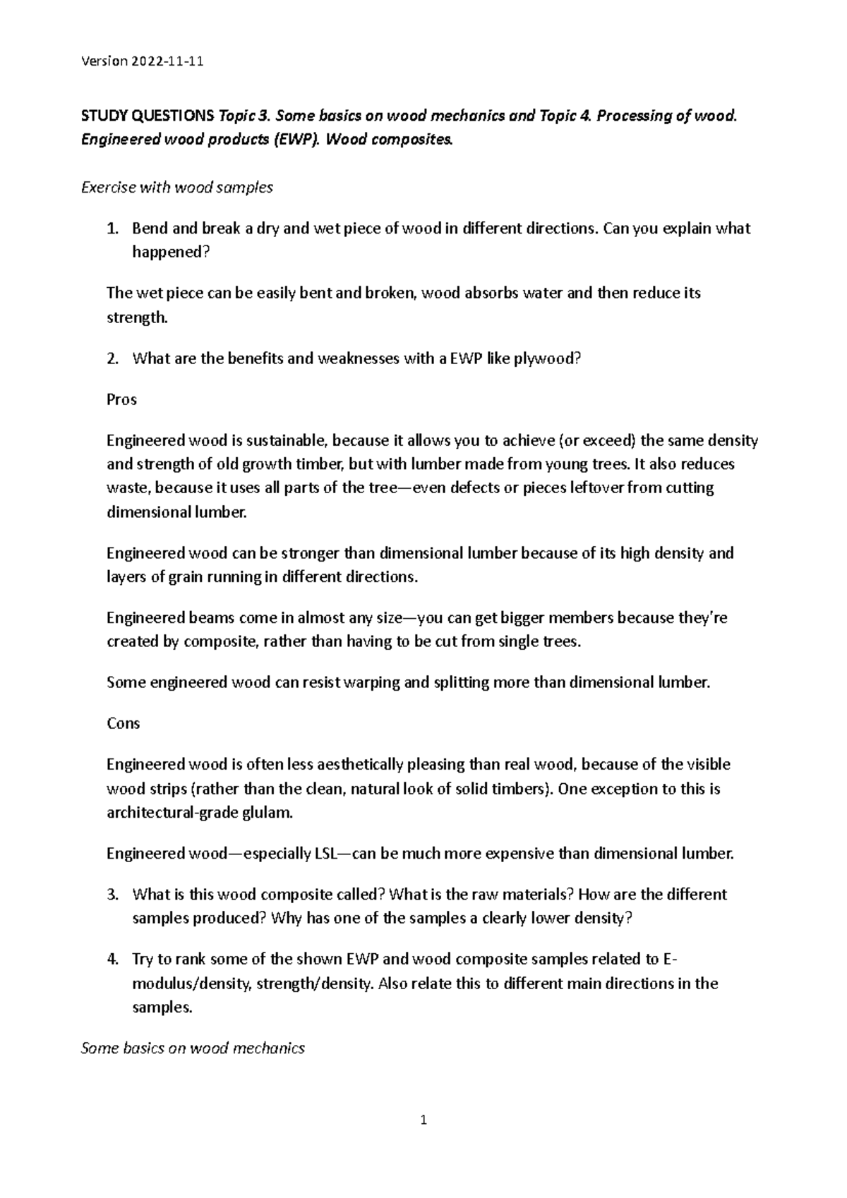 Study questions Topic 3 and 4 221111 - STUDY QUESTIONS Topic 3. Some ...