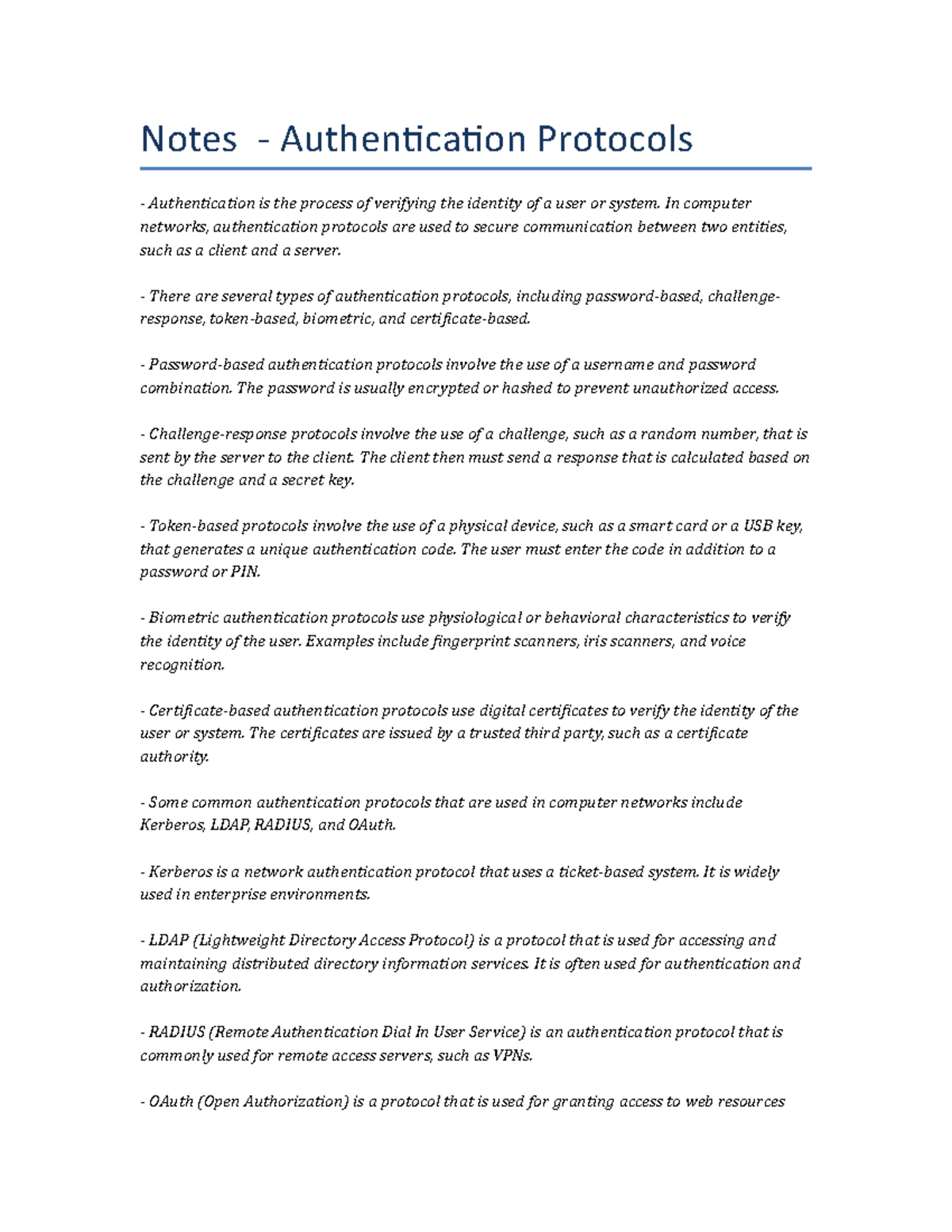 Lecture notes - Authentication Protocols - Notes - Authentication ...