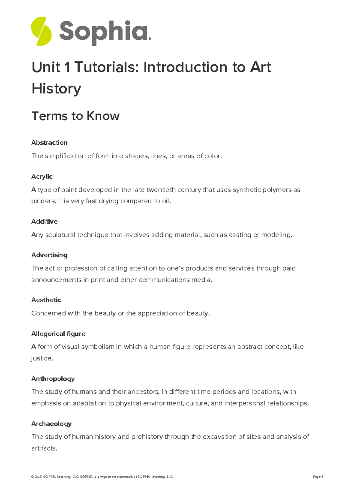 Introduction to art history glossary - Art Appreciation - Studocu