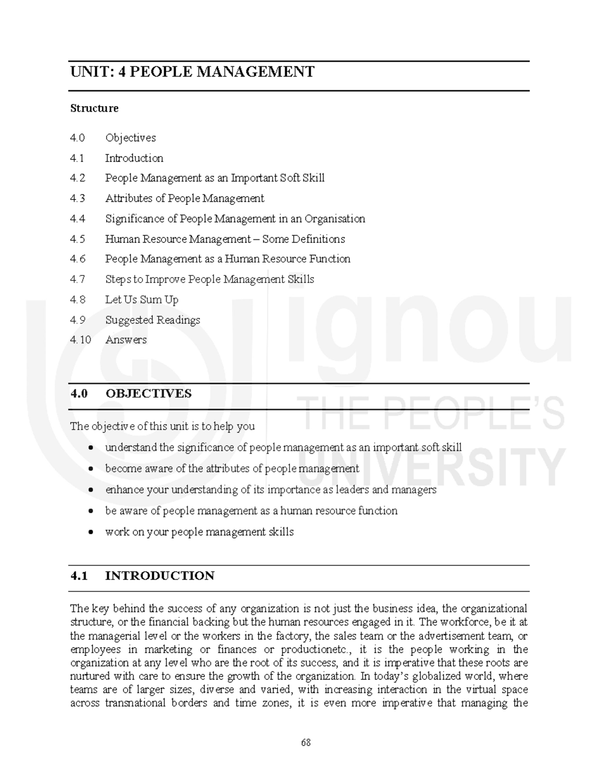 Unit-4 - sweet doc - UNIT: 4 PEOPLE MANAGEMENT Structure 4 Objectives 4 Introduction 4 People ...