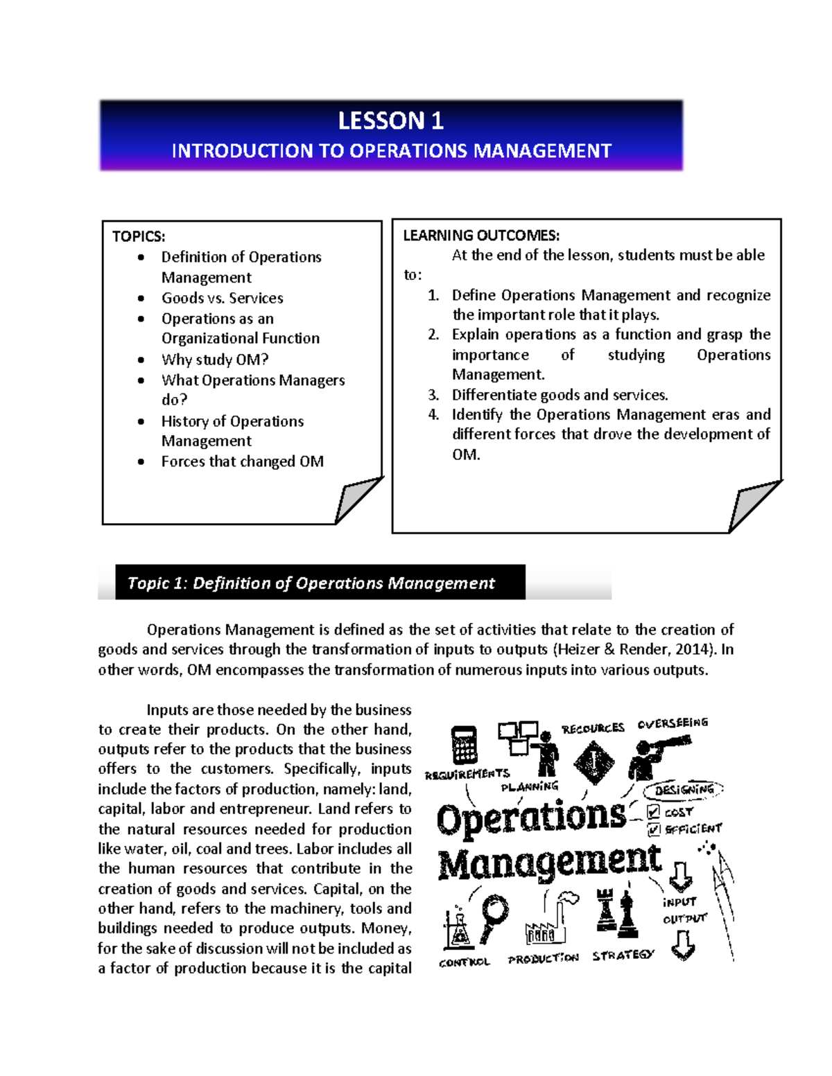 Operations Management - In other words, OM encompasses the ...