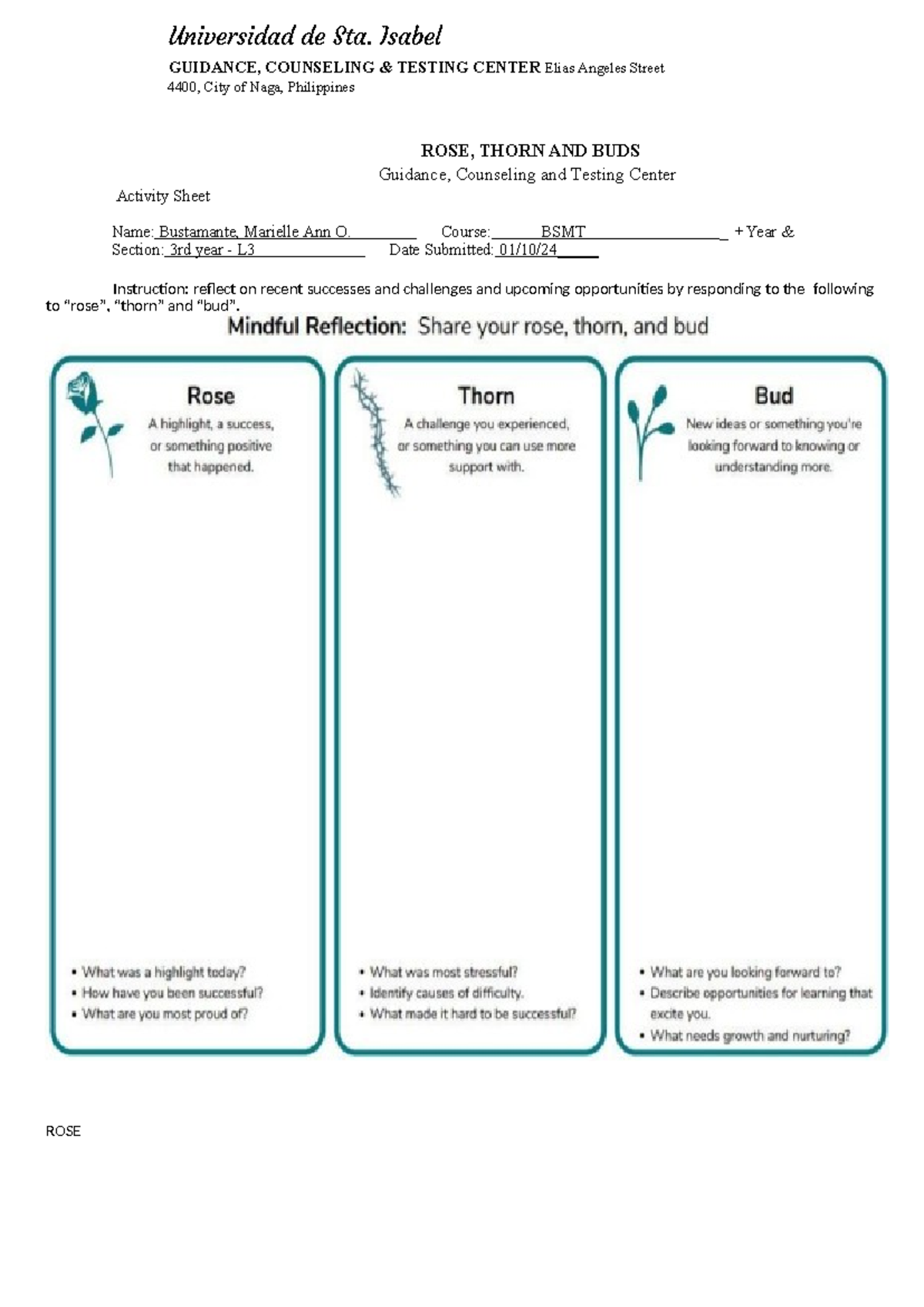 ROSE, Thorn AND BUDS - Universidad de Sta. Isabel GUIDANCE, COUNSELING ...