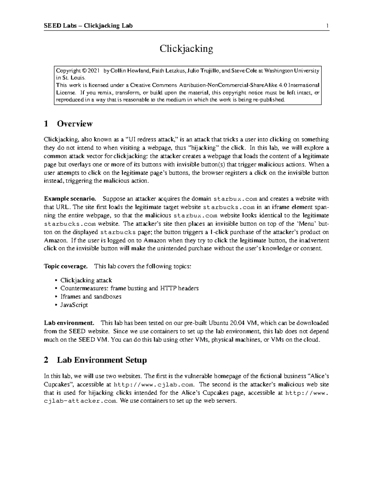 Web Clickjacking Cupcakes - Clickjacking Copyright © 2021 by Collin Howland, Faith Letzkus ...