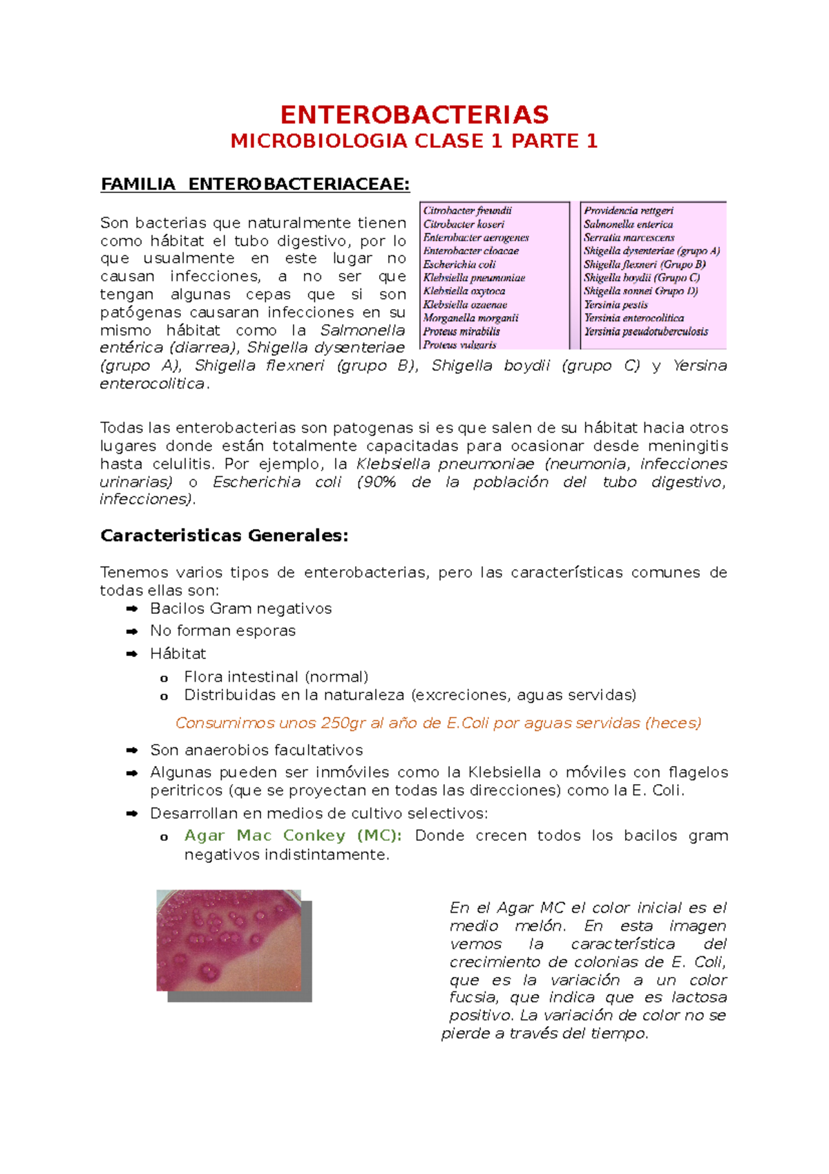 Micro Clase 1 Parte 1 - ENTEROBACTERIAS MICROBIOLOGIA CLASE 1 PARTE 1 ...