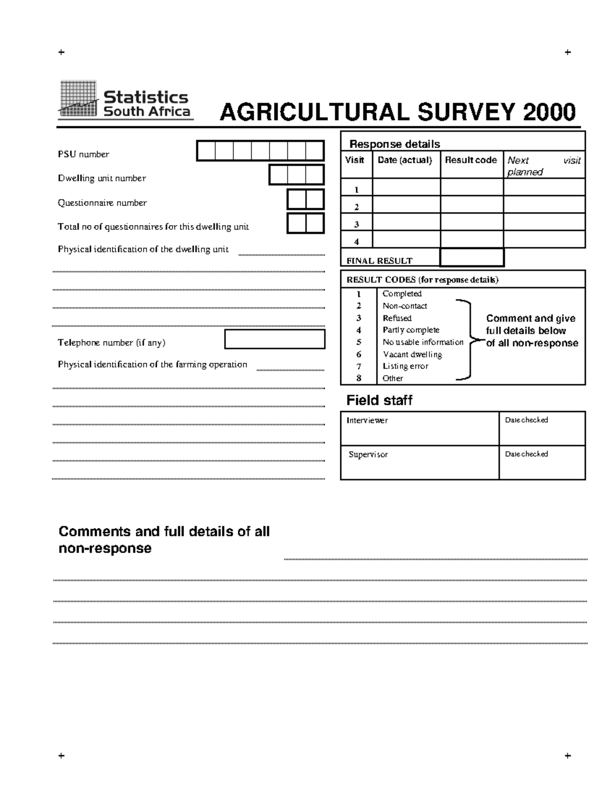 Large and Small Final Questionnaire - AGRICULTURAL SURVEY Response ...