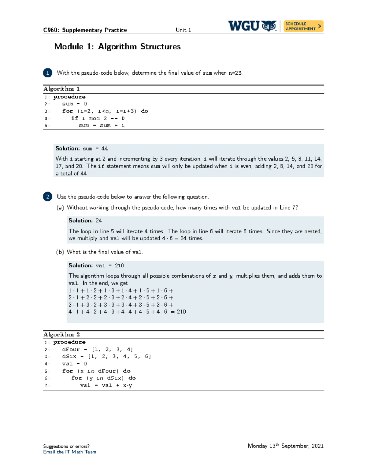 C960 Unit 1 SOLN Algorithms - Module 1: Algorithm Structures 1 With the pseudo-code below ...