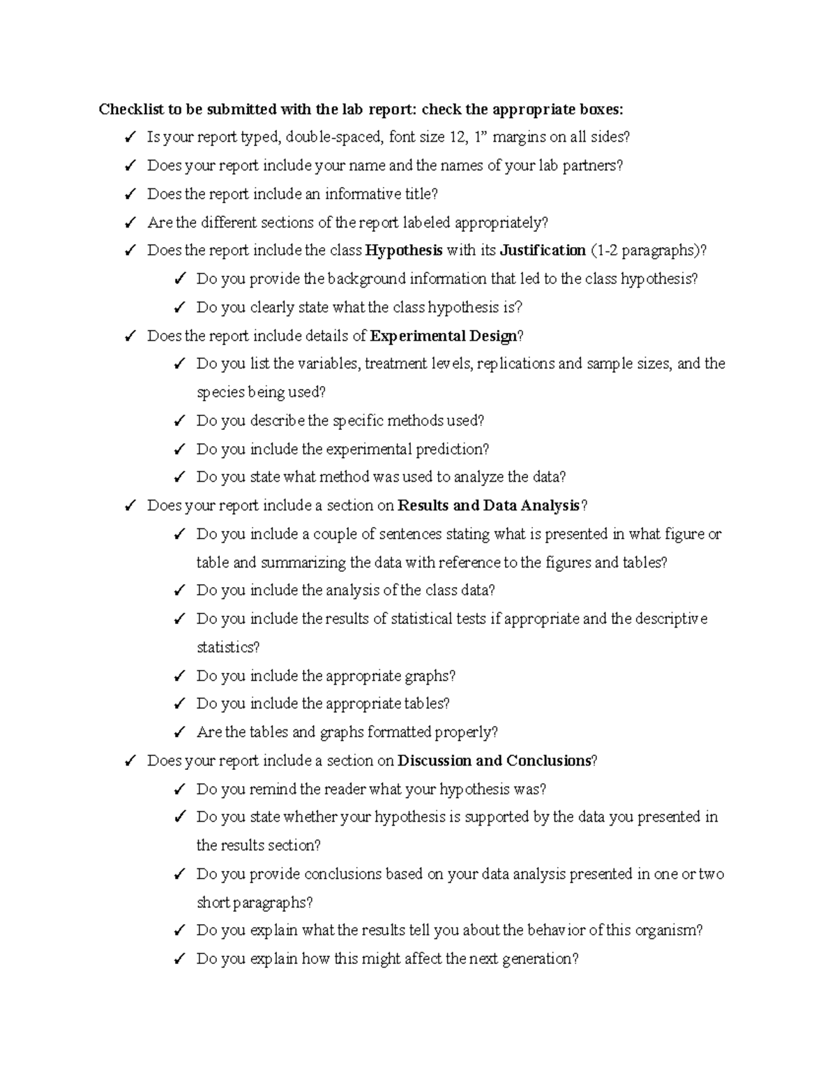 Lab Report 1 - Checklist to be submitted with the lab report: check the ...