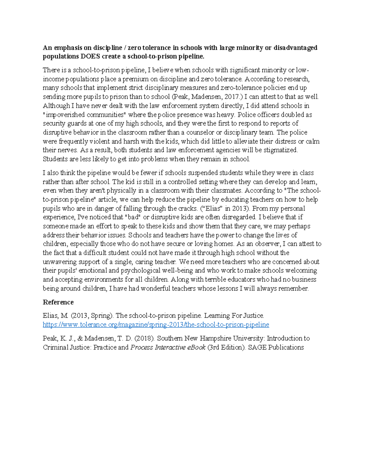 CJ 112 6-1 Discussion what is your case - An emphasis on discipline ...