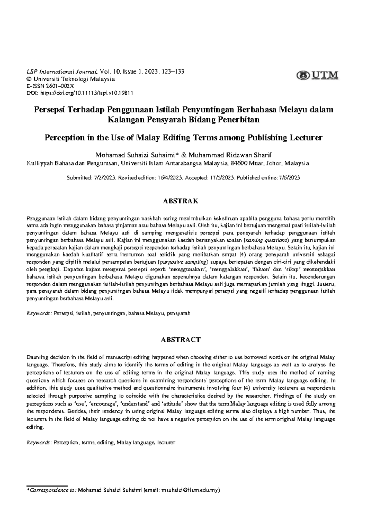 Artikel 1 - ... - PERCEPTION IN THE USE OF MALAY EDITING TERMS AMONG ...