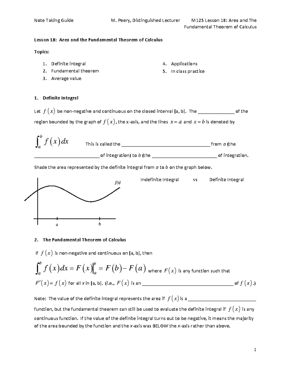 L18 Area and Fund - Lesson 18 - Fundamental Theorem of Calculus a b f(x ...