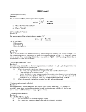 Tutorial 3 Questions - EE2211 Tutorial 3 (Probability Mass Function ...