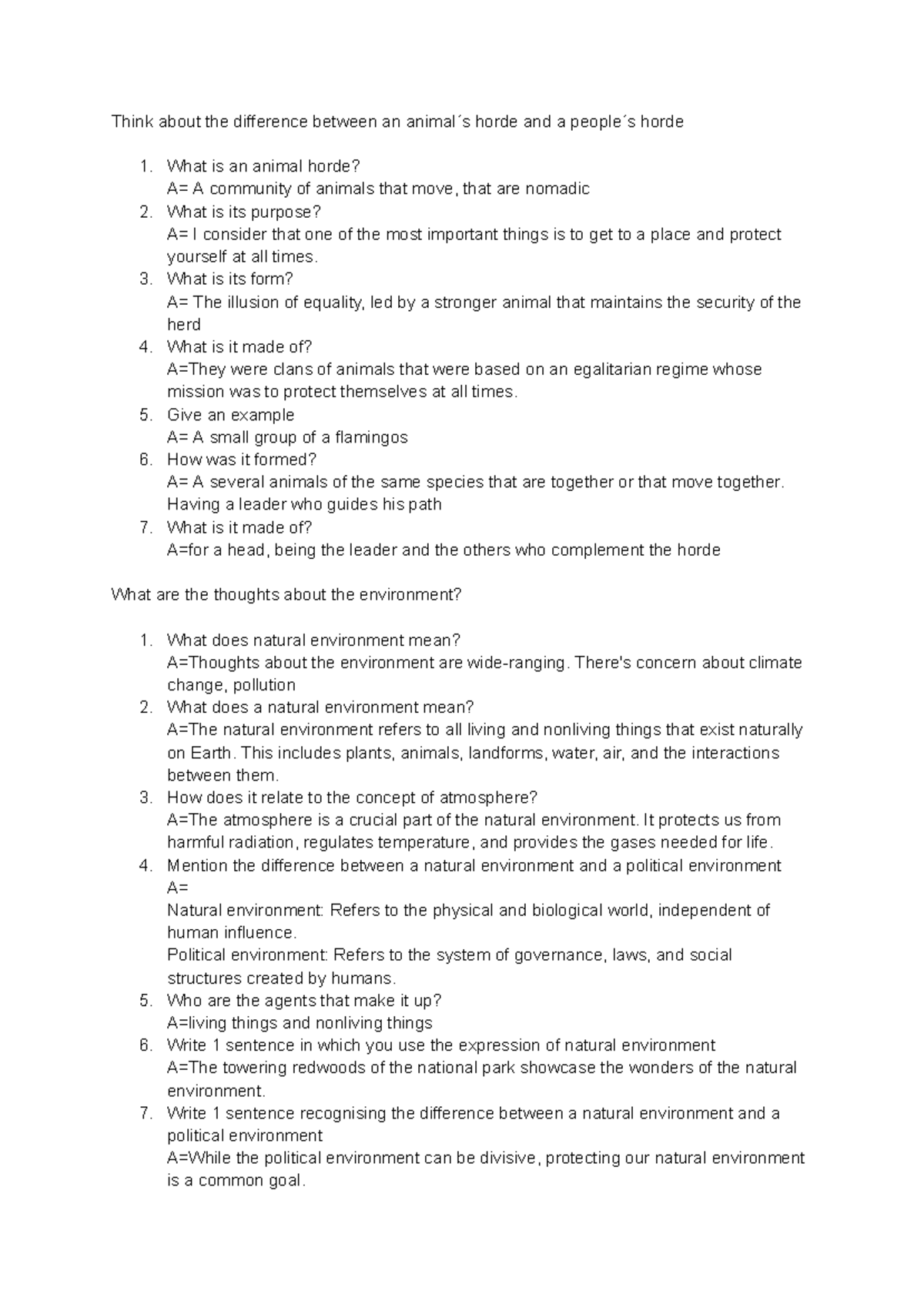 Work class - dddd - Think about the difference between an animal ́s ...