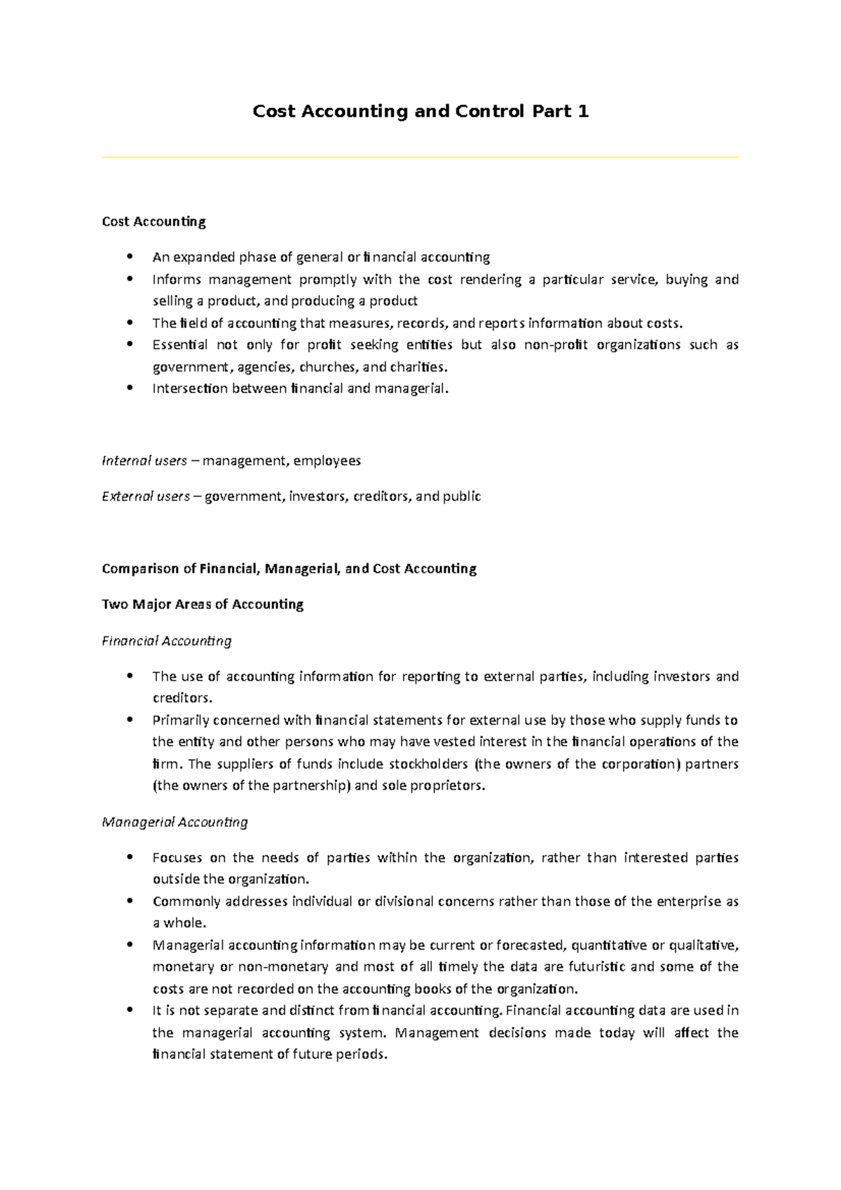 Reviewer FOR COST Accounting - Cost Accounting and Control Part 1 - Studocu